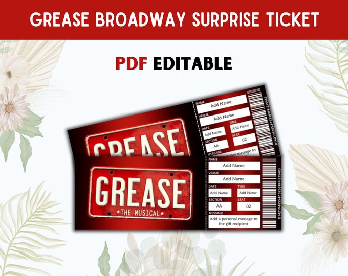 Editable Grease Broadway Ticket Template, Printable Ticket, Musical ...