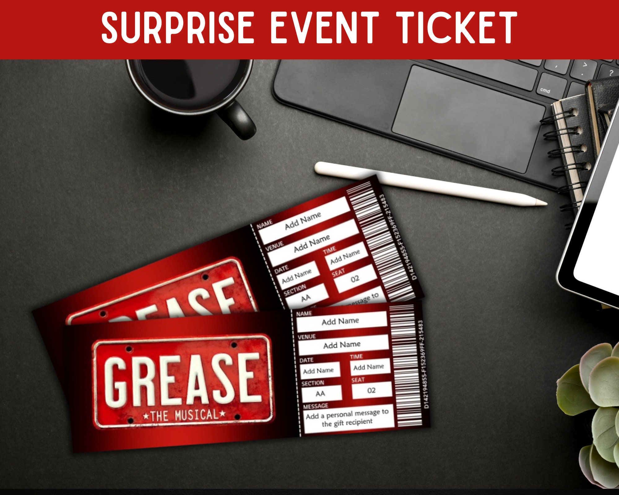 Editable Grease Broadway Ticket Template, Printable Ticket, Musical ...