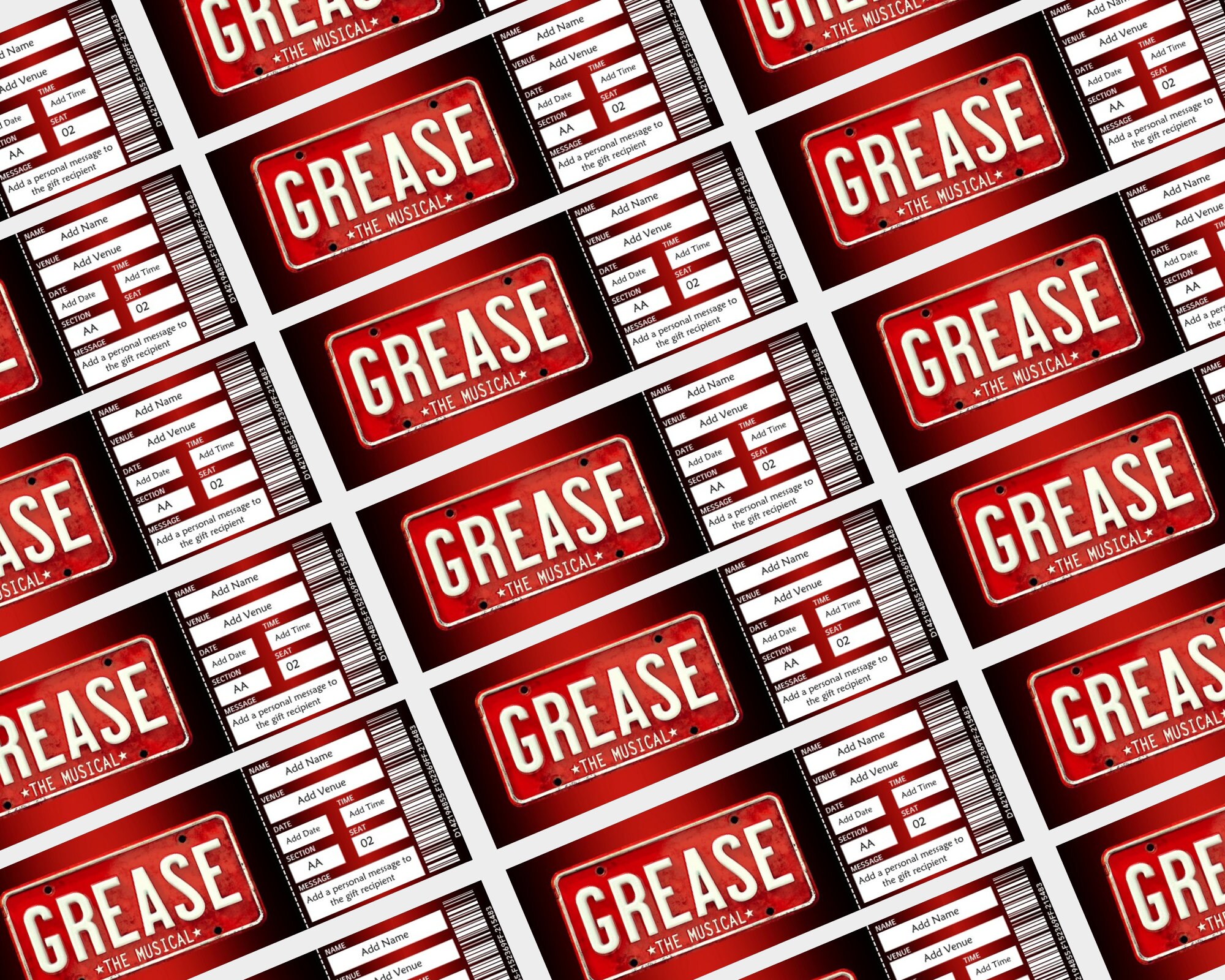 Editable Grease Broadway Ticket Template, Printable Ticket, Musical ...