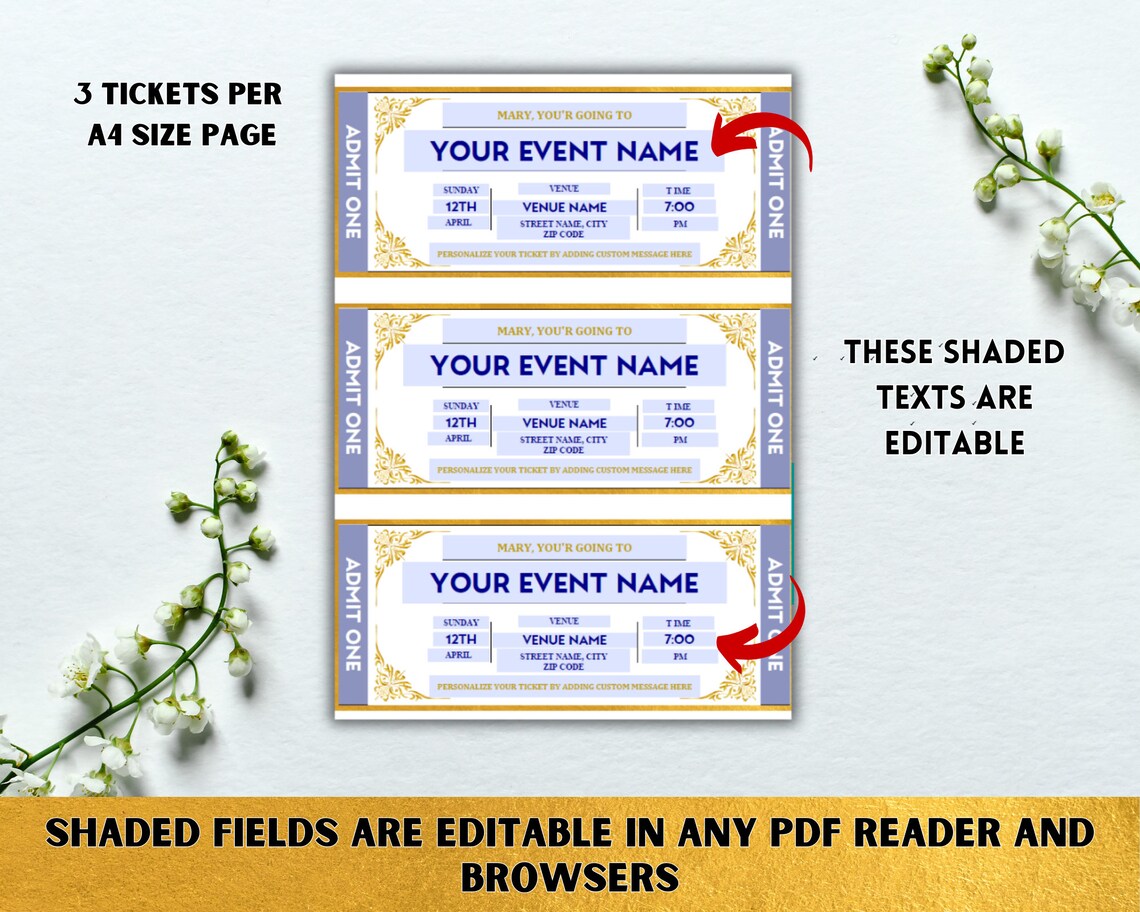Event Ticket Template, Editable Event Ticket, Concert Ticket Gift ...