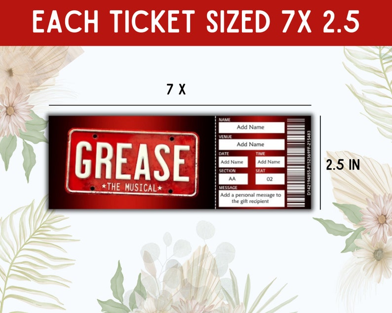 Editable Grease Broadway Ticket Template, Printable Ticket, Musical ...