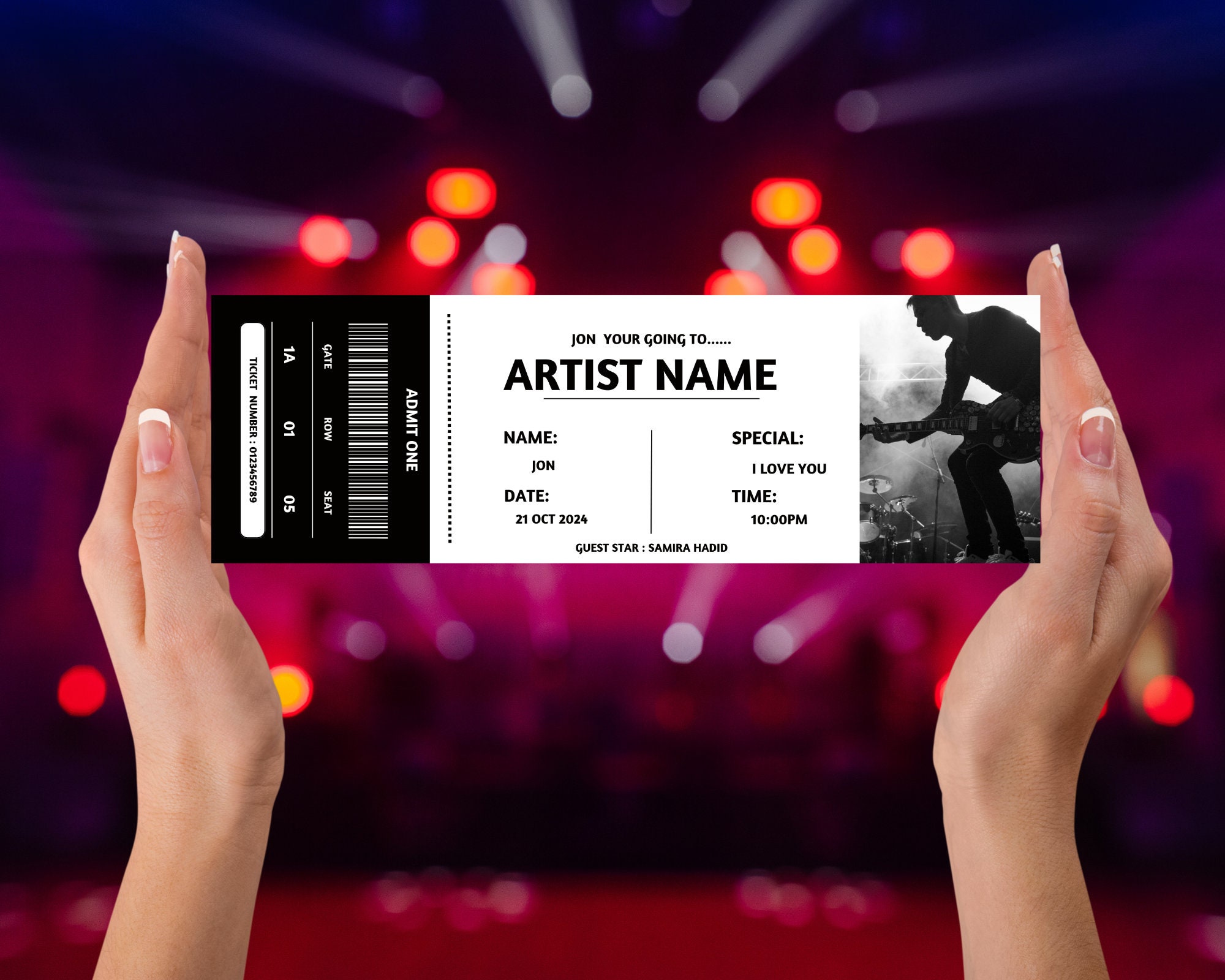 Concert Ticket Template, Editable Concert Ticket, Concert Ticket Gift ...