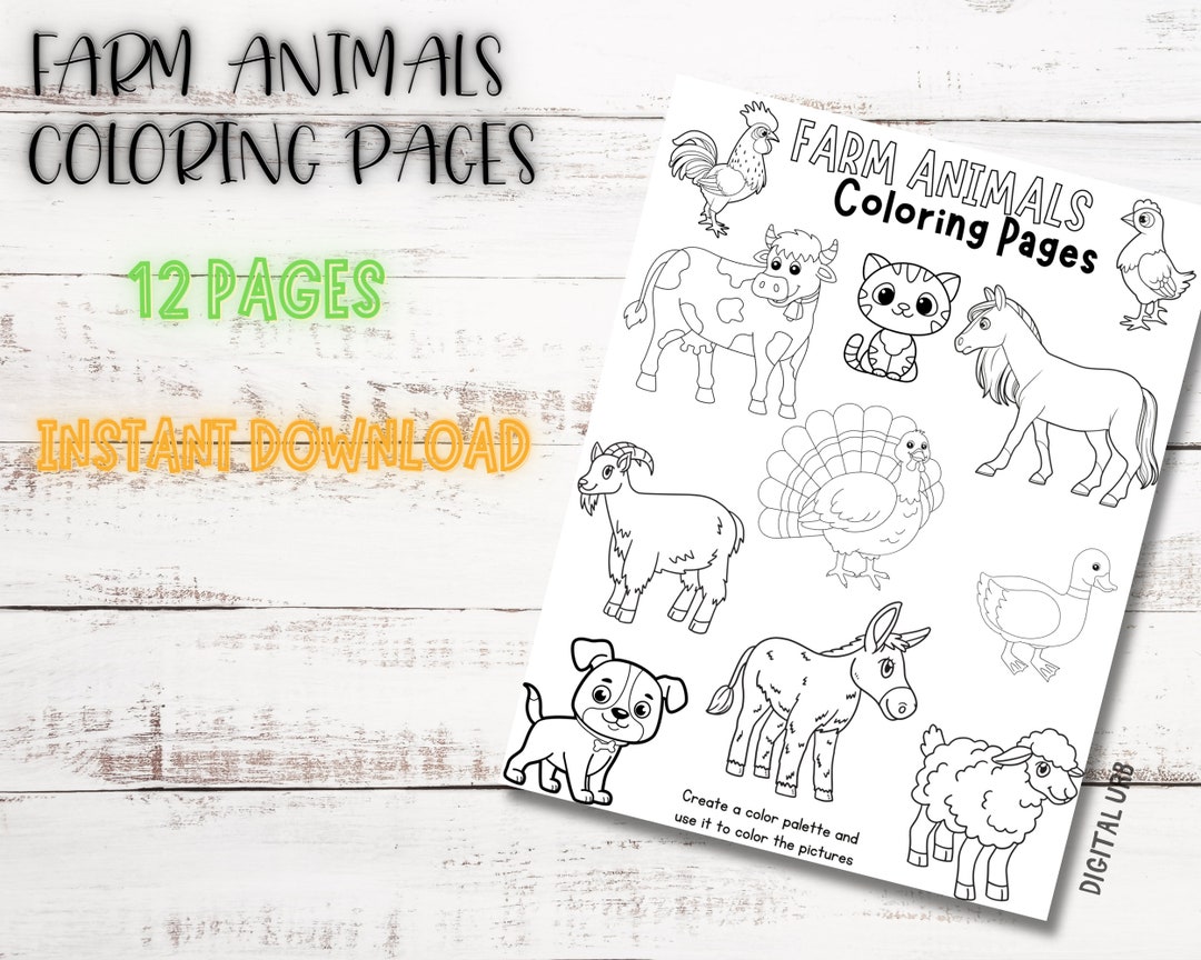 Farm Animal Coloring Pages Coloringpages Animalcoloring - Etsy