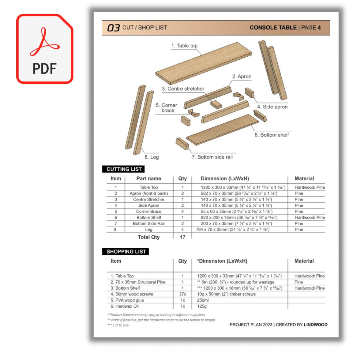 Digital PDF File, Build Plan, Console / Hallway Table Plan, Cad File ...