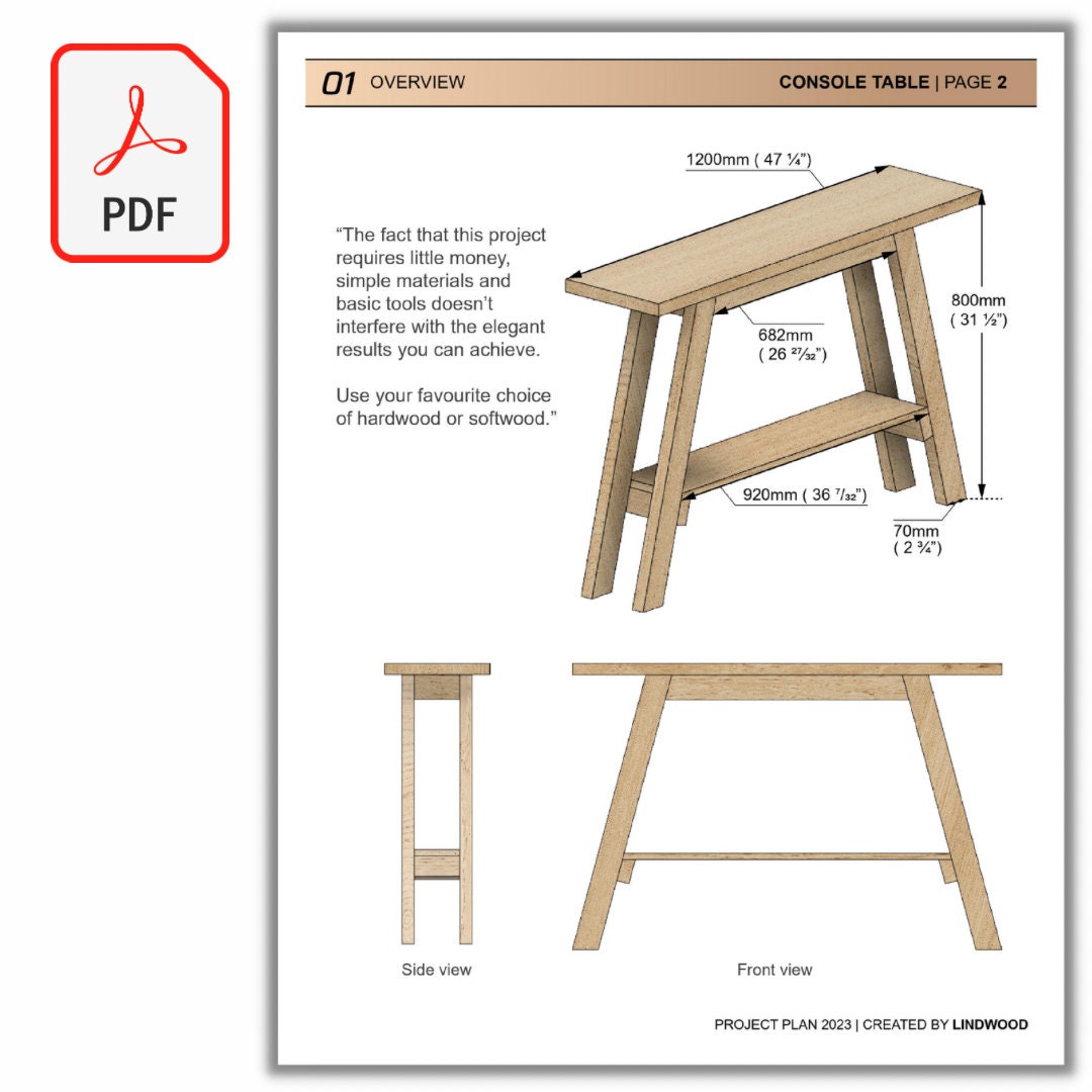 Digital PDF File, Build Plan, Console / Hallway Table Plan, Cad File ...