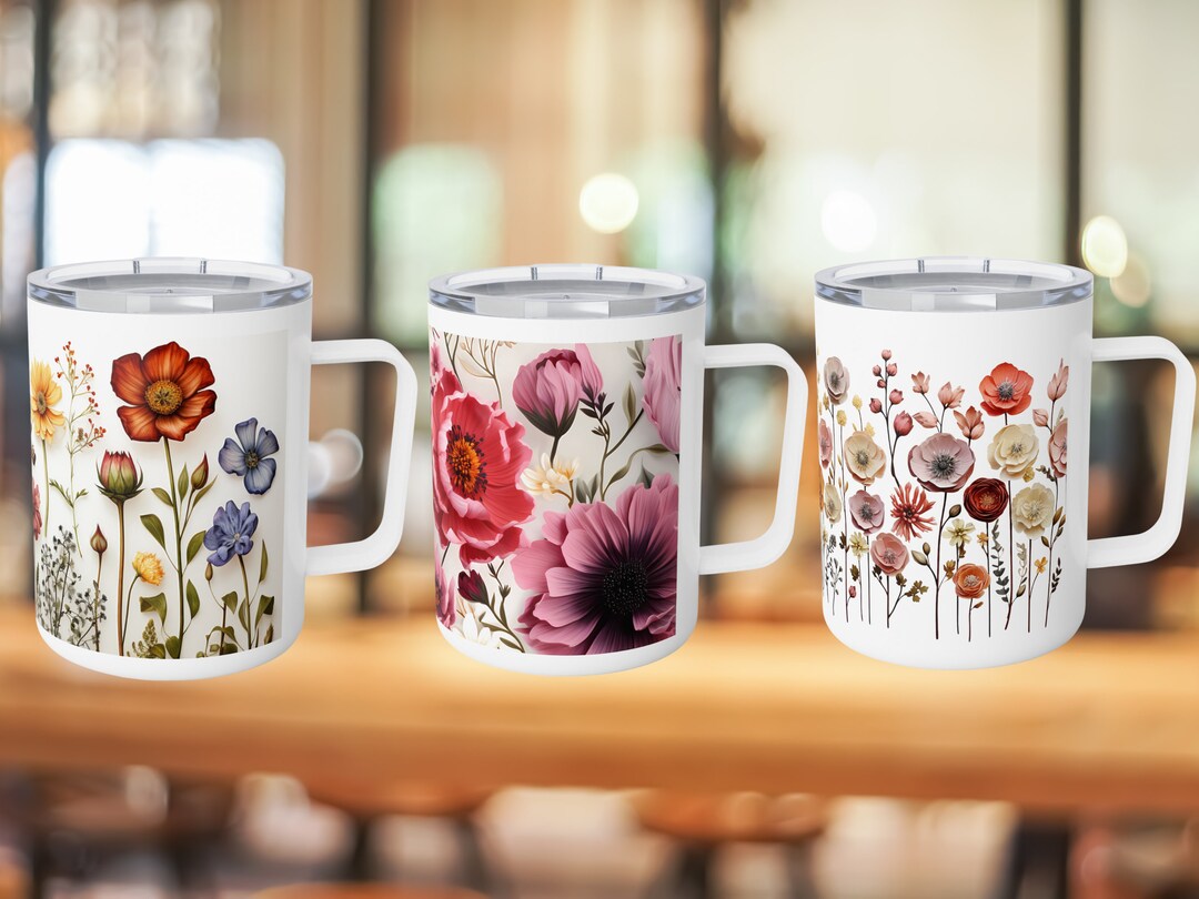 Aesthetic Mug With Lid: Beautiful Victorian Flower Travel Mug for Hot ...
