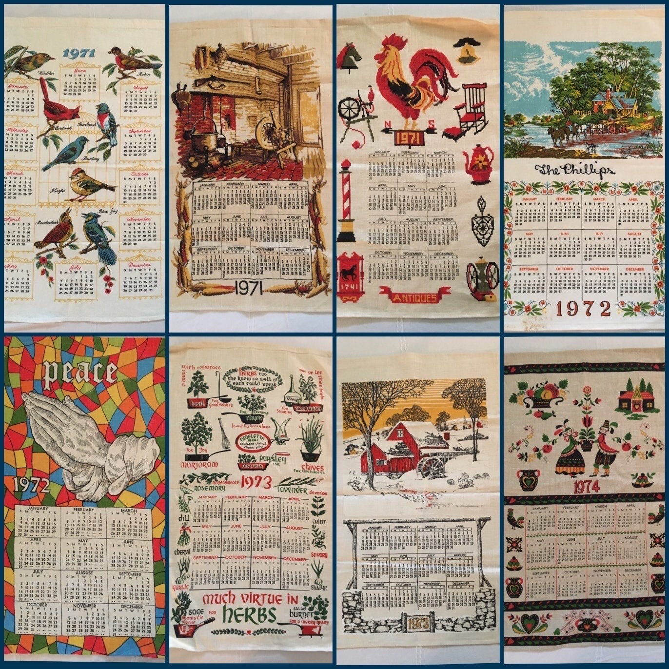 Vintage 1970s Calendar Tea Towel Linen Wall Hangings 1971-1974 - Etsy