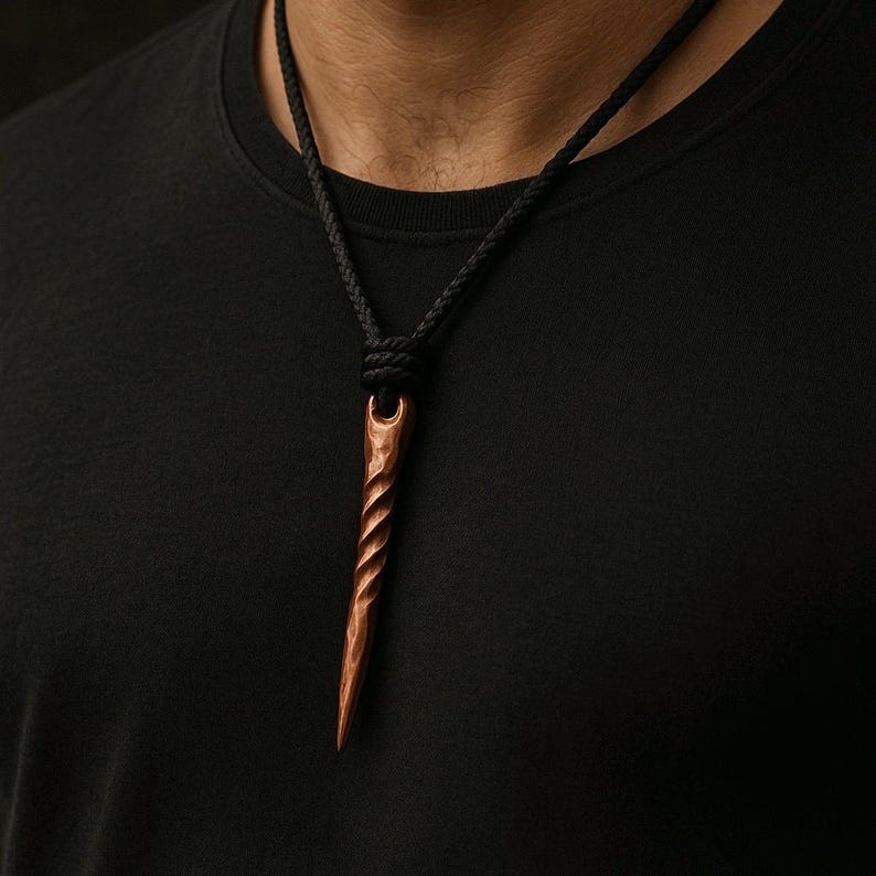 Viking Style Pure Copper Pendant, Twisted & Hammered Necklace, Gift for ...