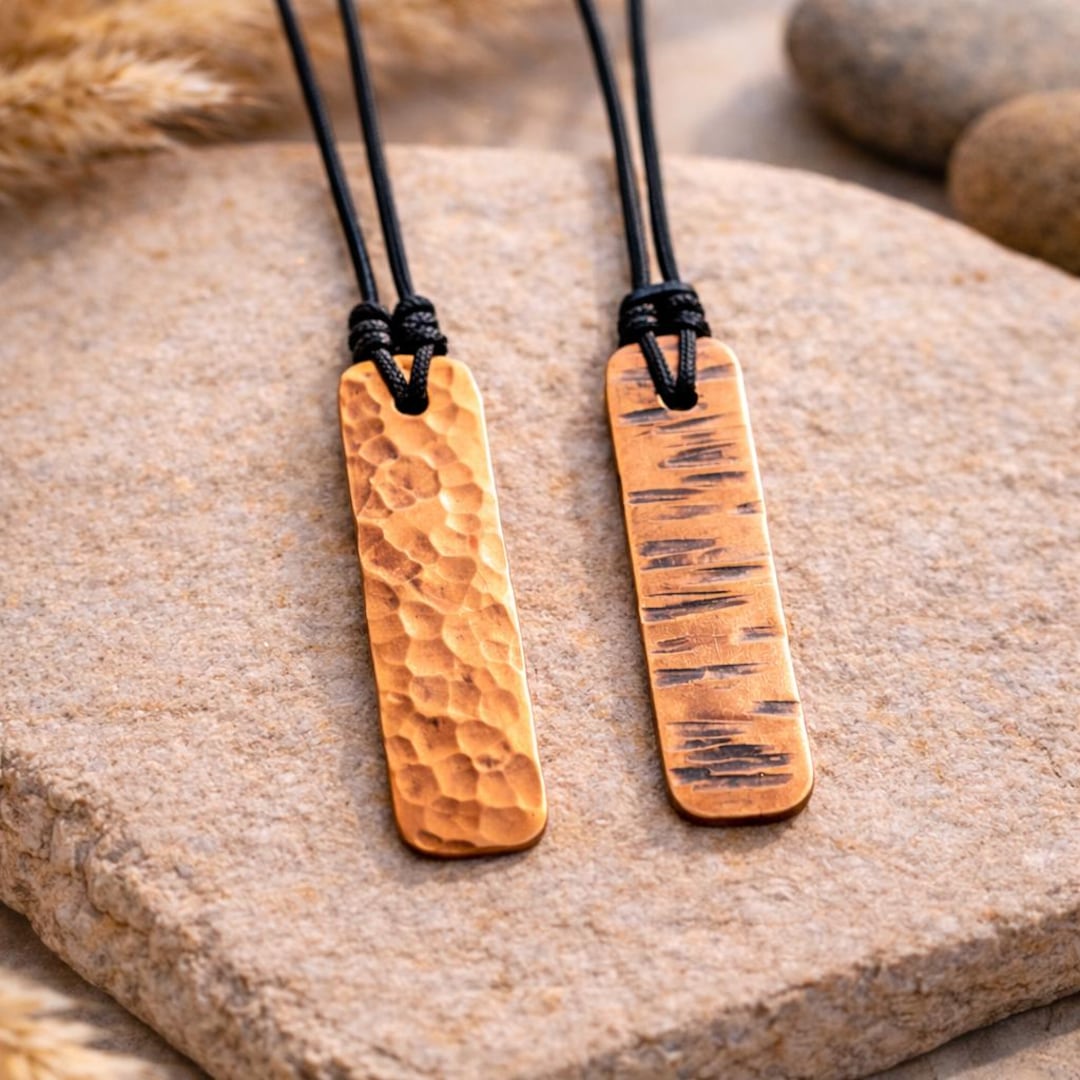 Double Sided Hammered Copper Necklace, Handmade Pure Copper Pendant ...