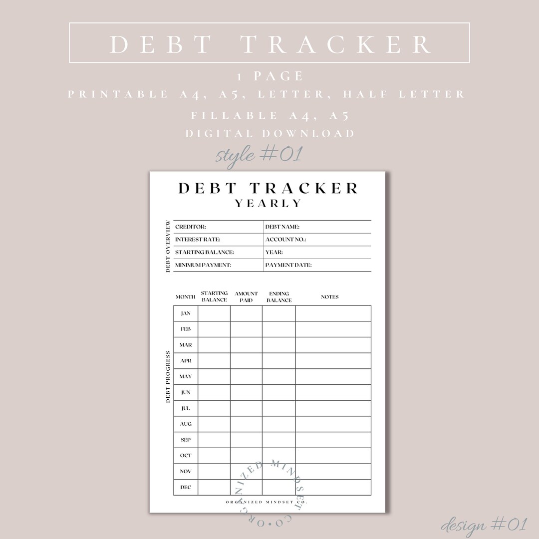 Yearly Debt Tracker • Printable Insert • A4/a5/letter/half Letter ...