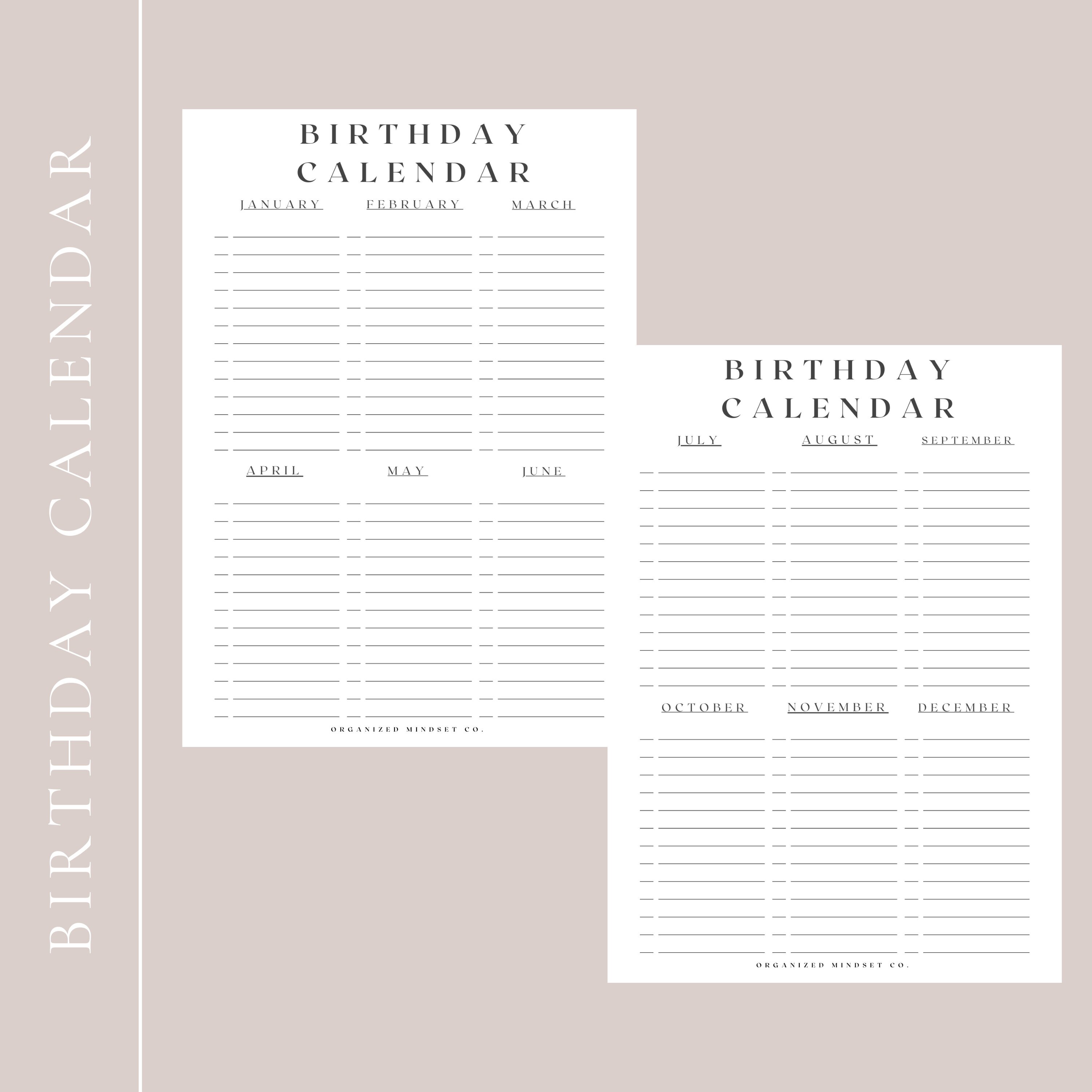 Birthday Calendar • Birthday Tracker • Yearly Tracker • Printable A4/a5 ...