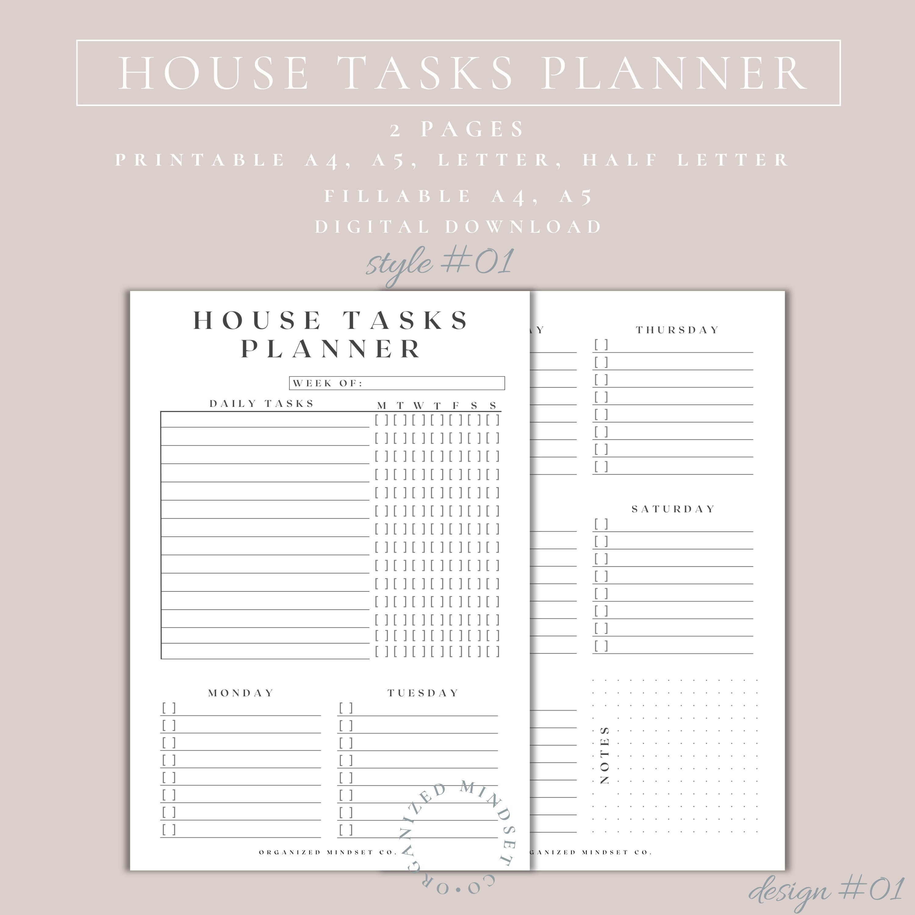 House Tasks Planner • Printable Insert • 2 Sheets Planner • A4/a5 ...