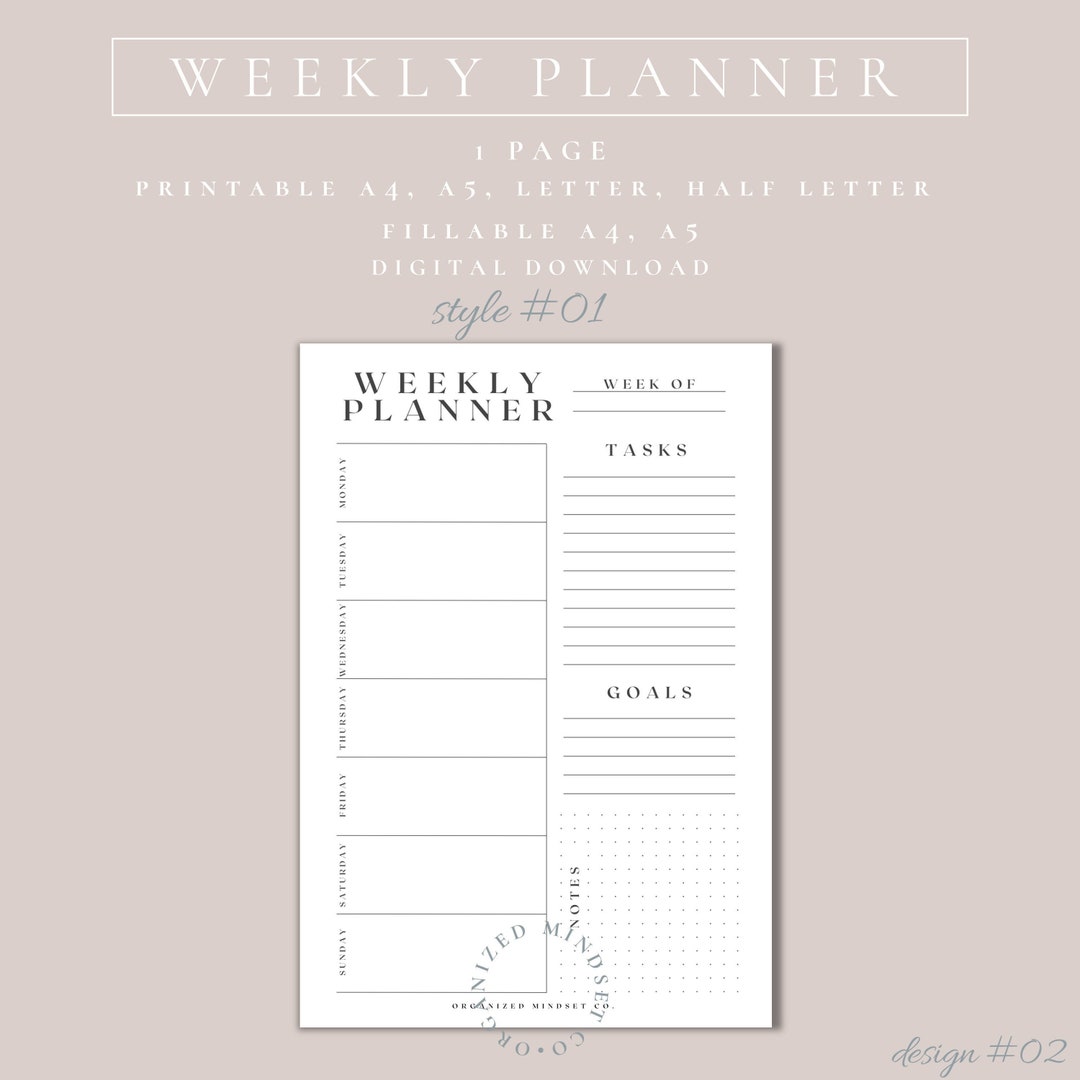 Weekly Planner • Printable Insert • Weekly Agenda • Undated Weekly ...