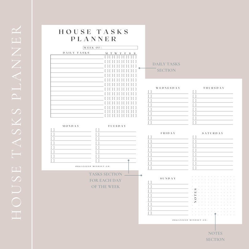 House Tasks Planner • Printable Insert • 2 Sheets Planner • A4/a5 ...