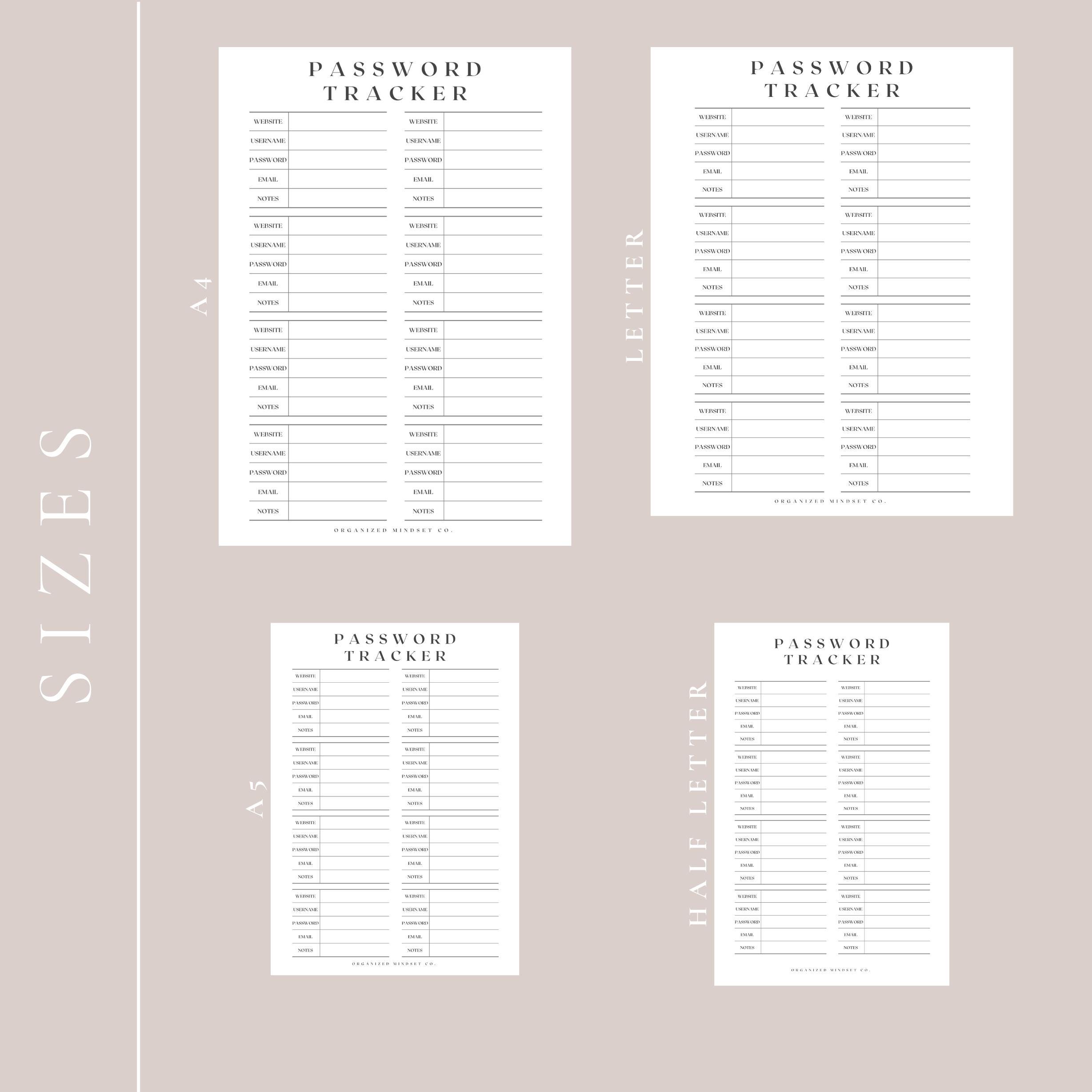 Password Tracker • Password Log • Printable Insert • A4/a5/letter/half ...