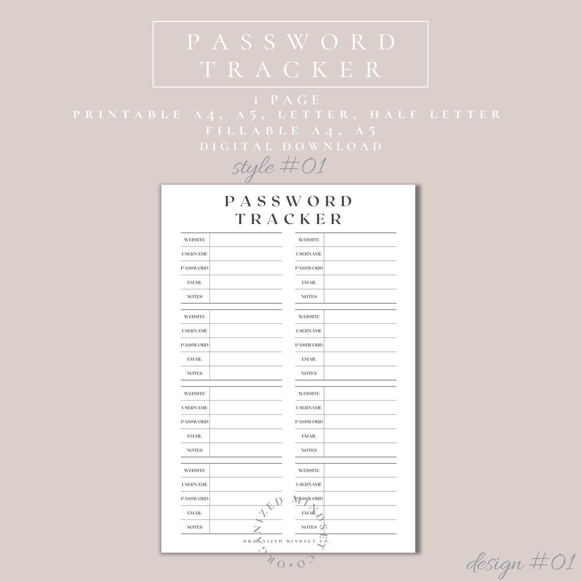 Password Tracker • Password Log • Printable Insert • A4/a5/letter/half ...
