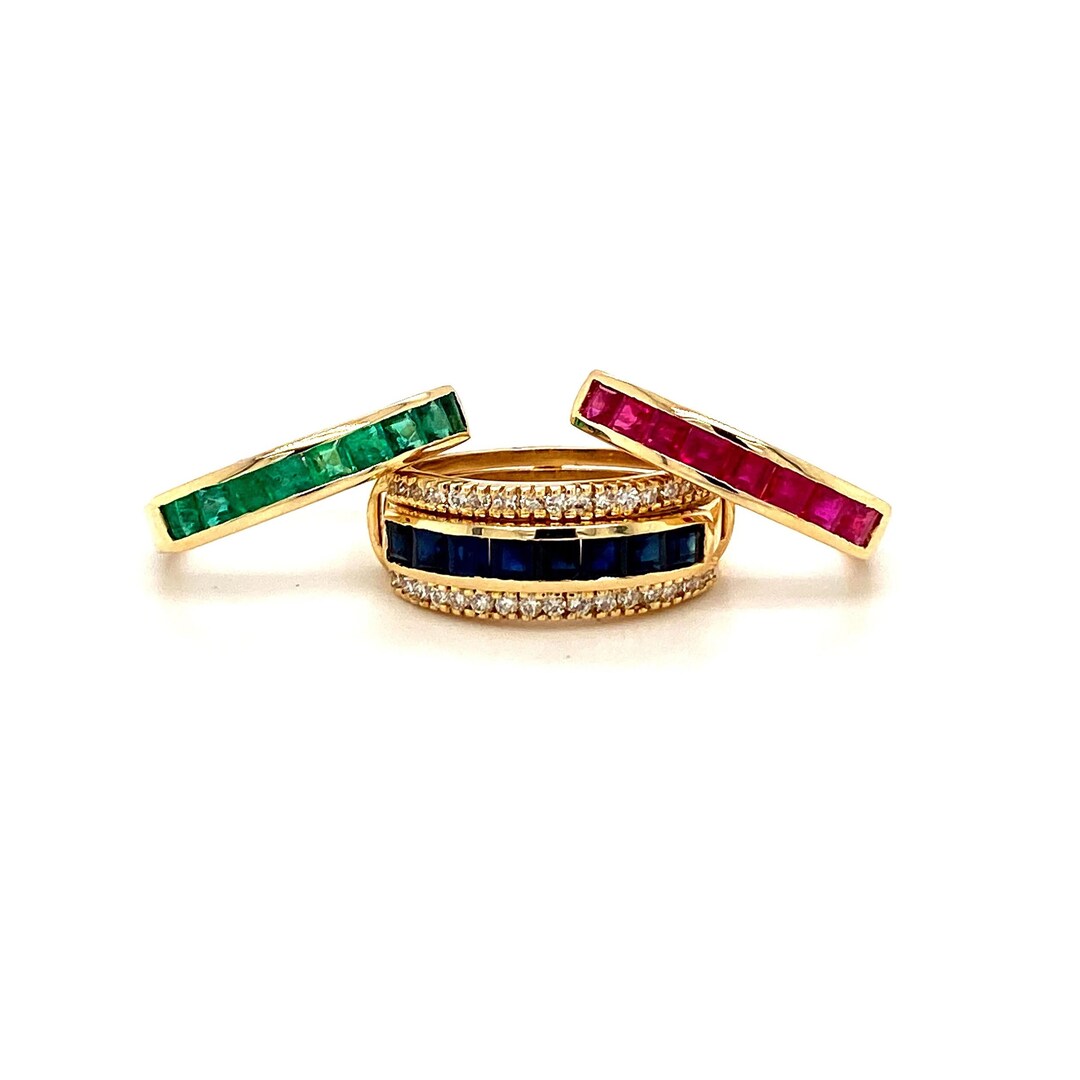 Natural Ruby,emerald,sapphire & Diamond Changeable 14K Gold Ring | Gift ...