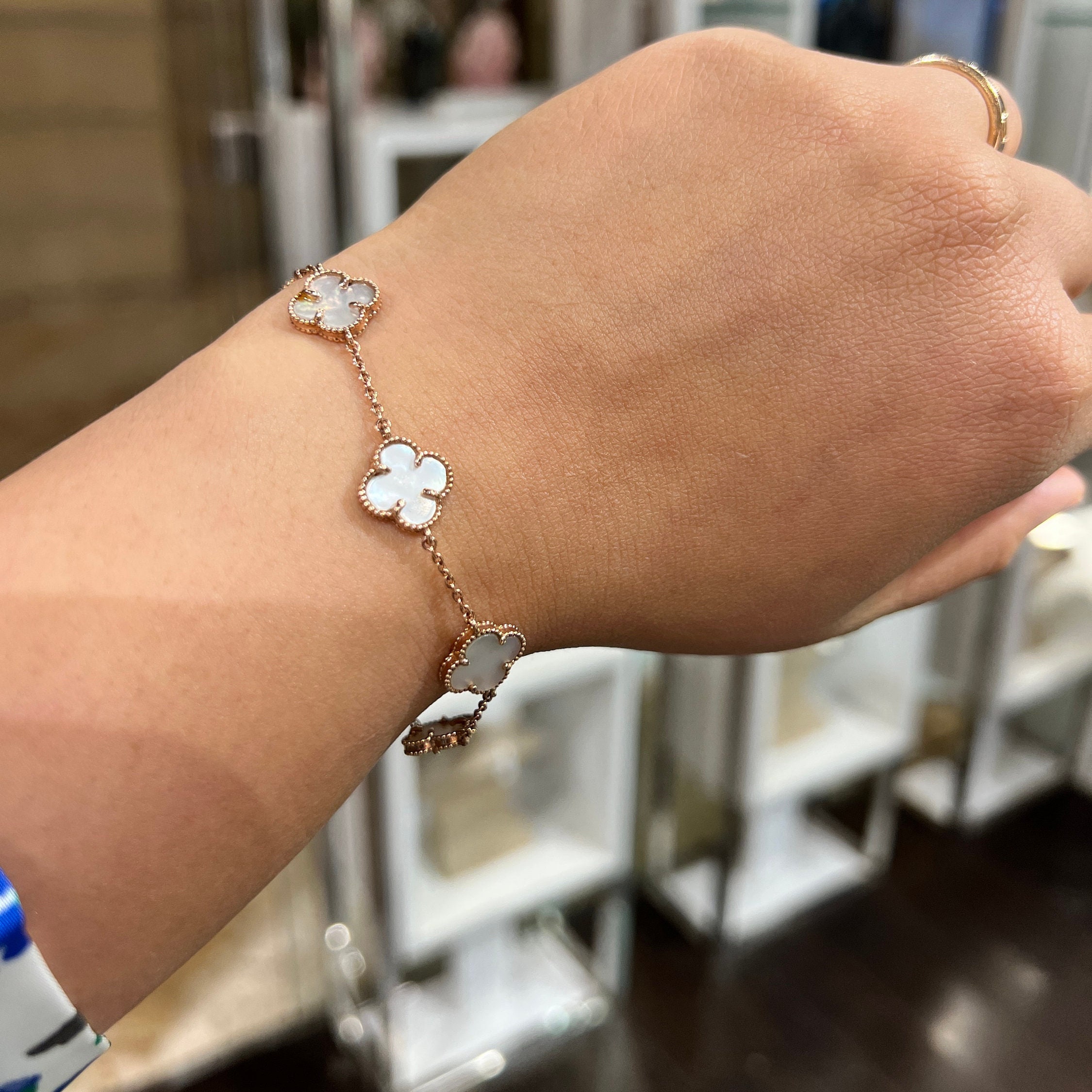 Natural Black Onyx/mop/malachite 18k Solid Gold Clover Bracelet, Lucky Four Clover Leaf, Van ...