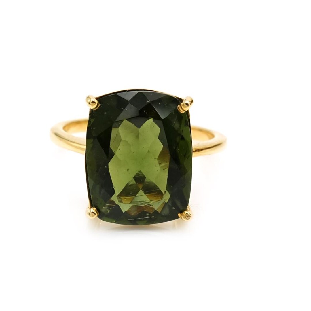 Women's Emerald Cut Moldavite 18K Yellow Gold Ring: Valentine Day ...