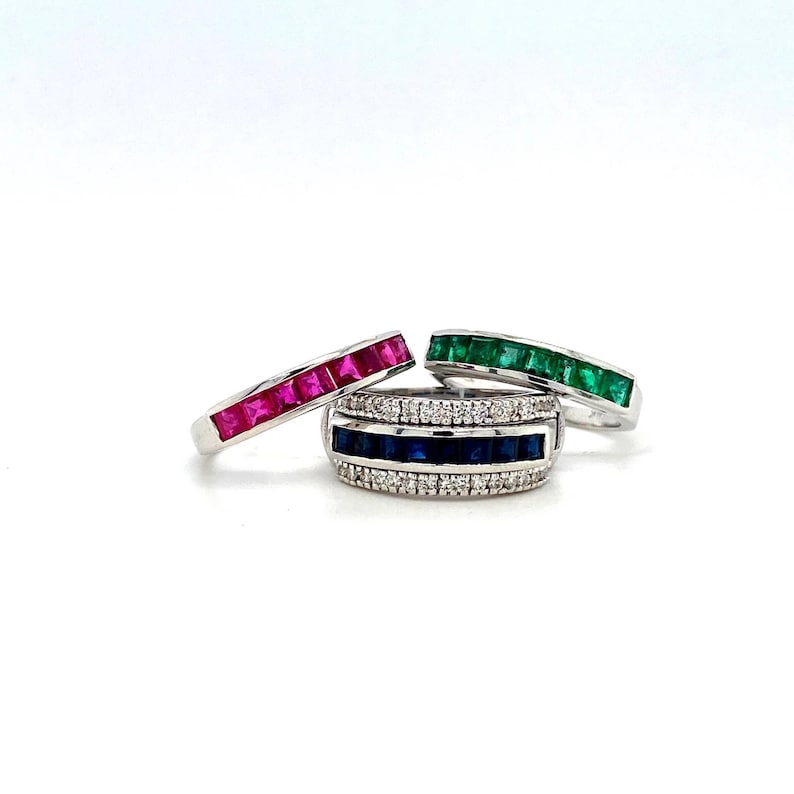 Natural Ruby,emerald,sapphire & Diamond Changeable 14K Gold Ring Gift ...