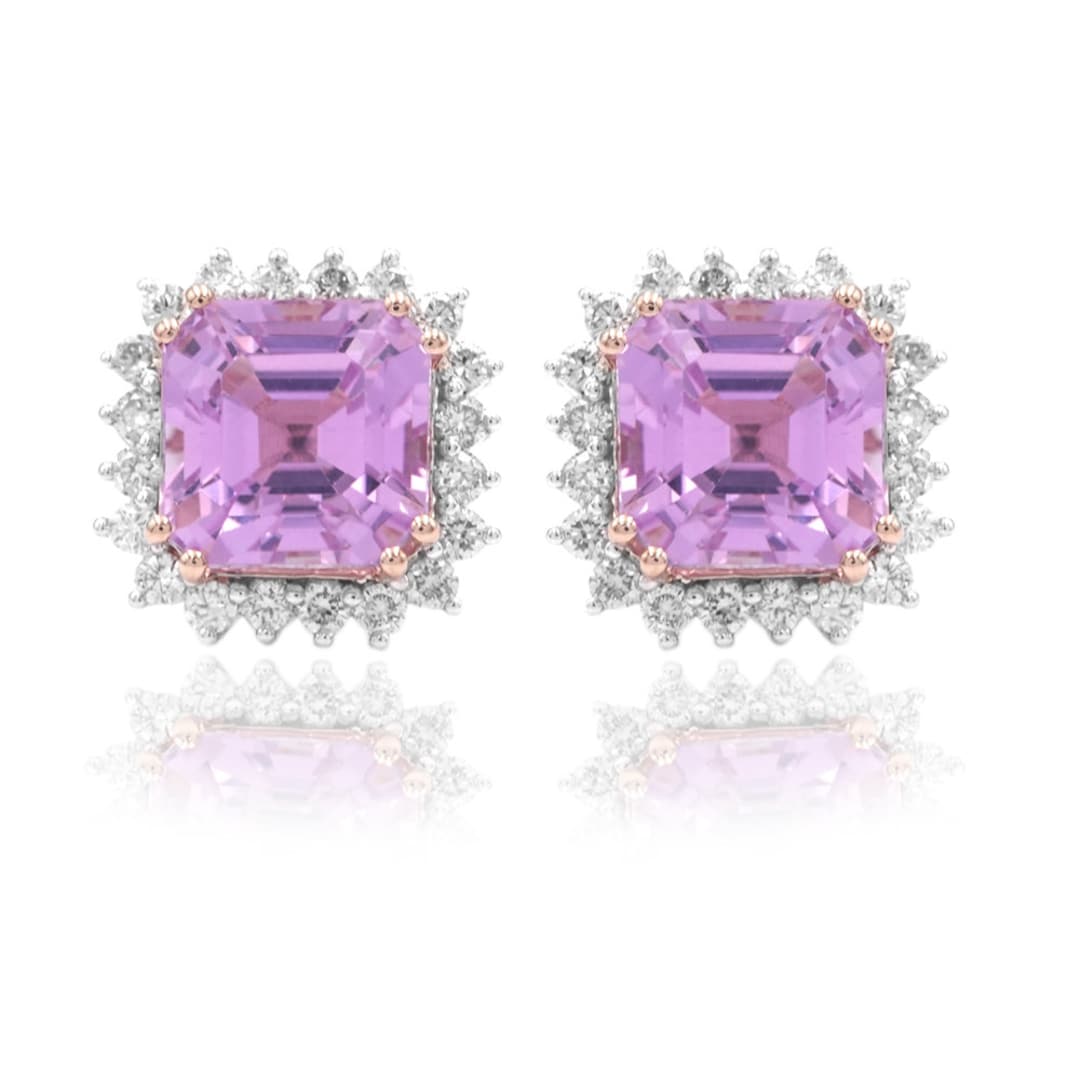 Kunzite & Diamond 14K Rose Gold Stud Earrings: Fine Jewelry - Etsy