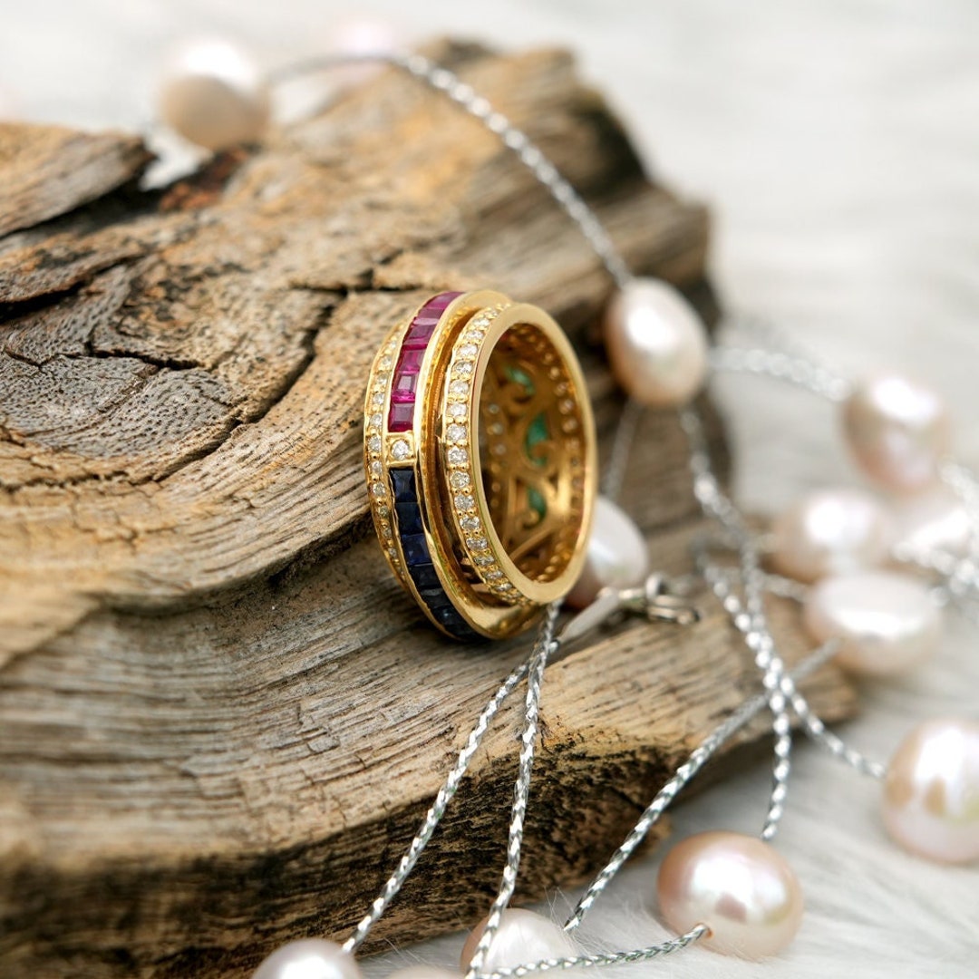 Natural Ruby/emerald/sapphire & Diamond Studded 14k/18k Solid Gold ...