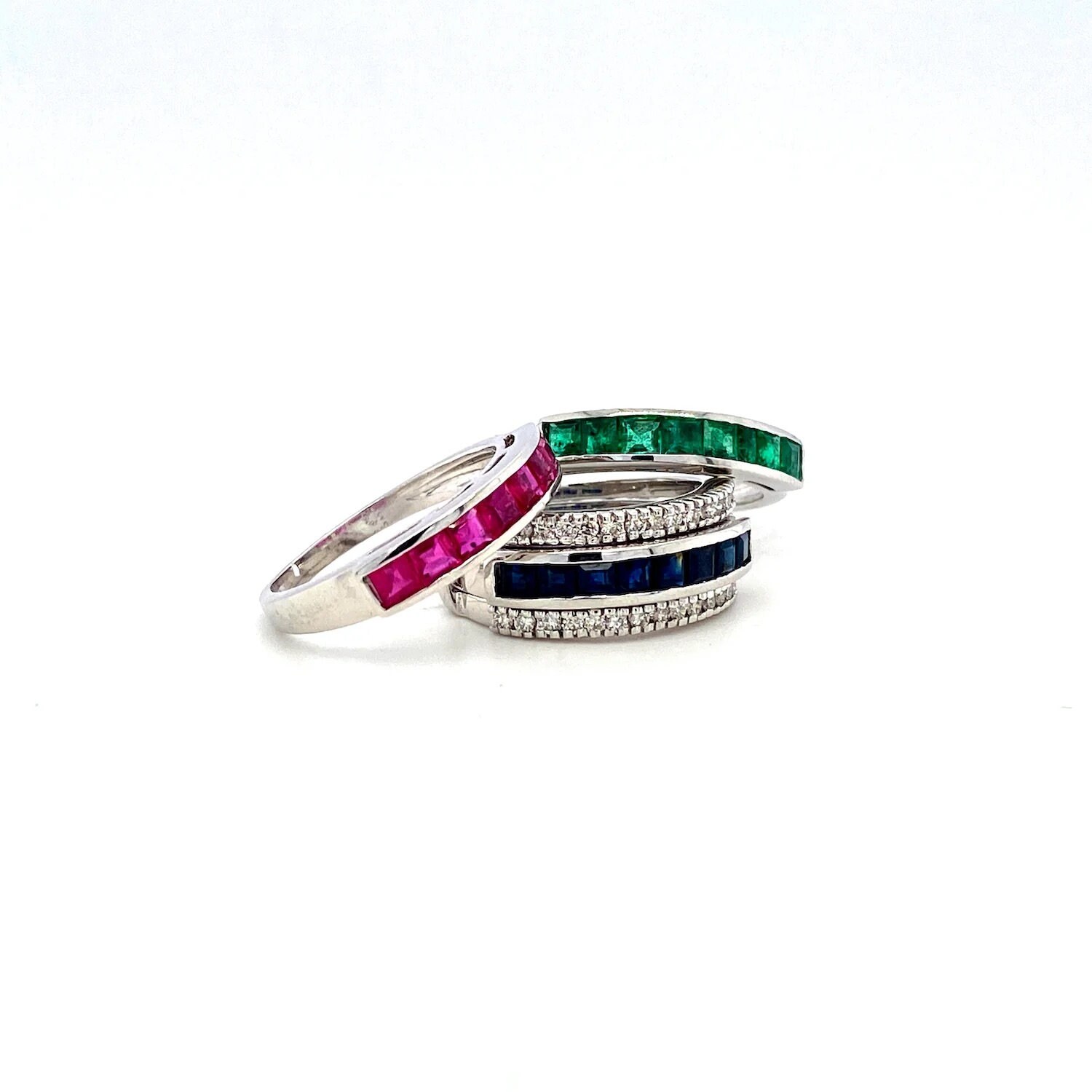 Natural Ruby,emerald,sapphire & Diamond Changeable 14K Gold Ring Gift ...