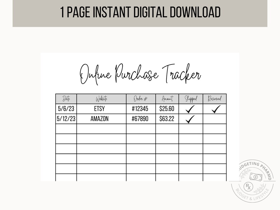 Online Purchase Tracker, Online Order Tracker, Order Tracker, Budget ...