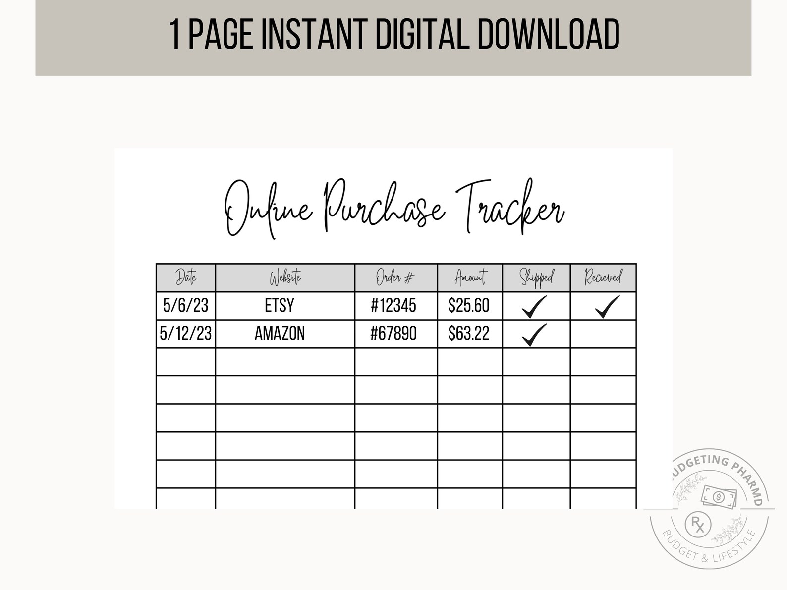 Online Purchase Tracker, Online Order Tracker, Order Tracker, Budget ...