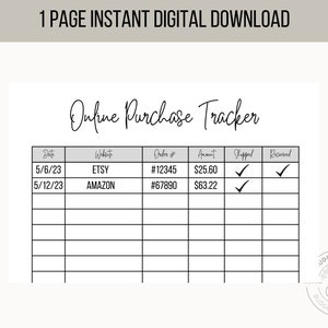 Online Purchase Tracker, Online Order Tracker, Order Tracker, Budget Planner, Budget Printable ...
