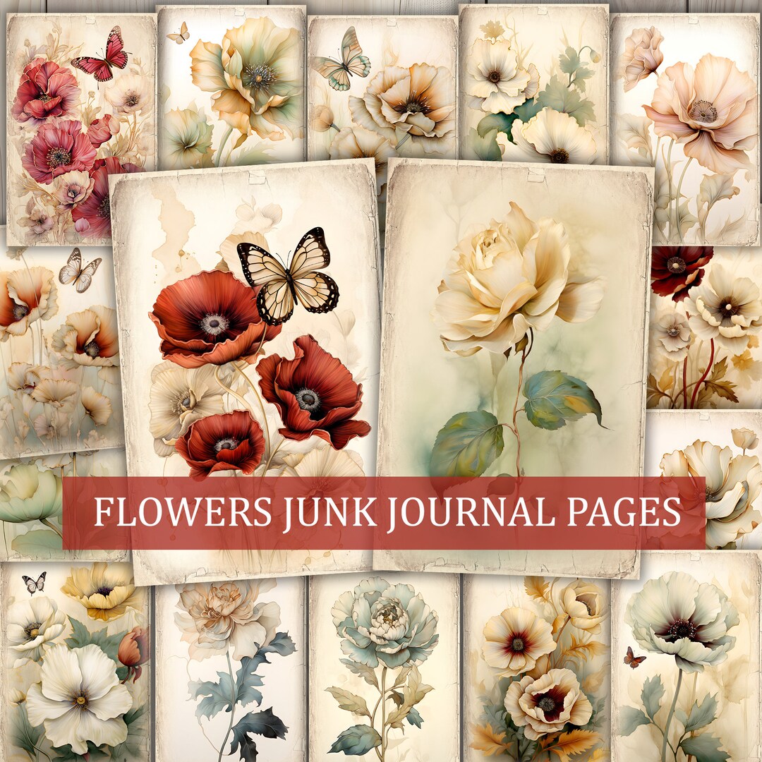 Flowers Junk Journal Kit, Printable Scrapbook Papers, Digital Download ...