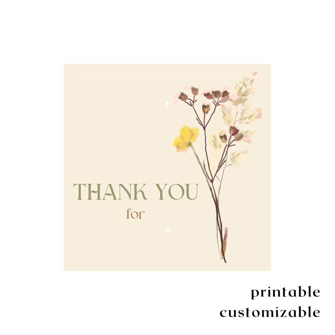 Thank You Card Flower Edition printable Editable Template - Etsy