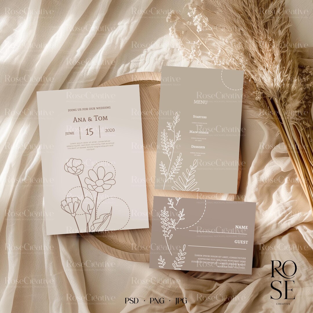 Wedding Invitation Set Mockup, Wedding Suite Mockup, Card Suite Mockup ...