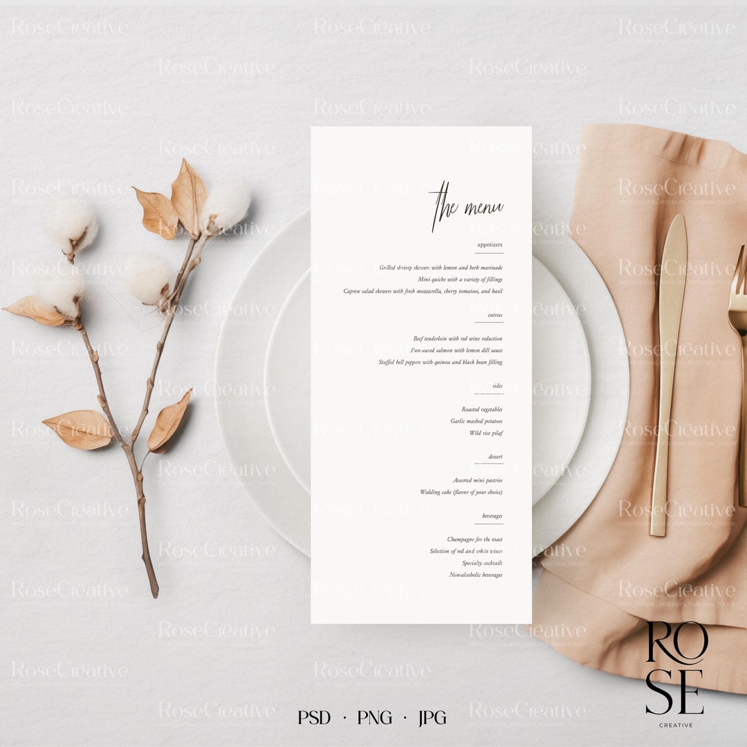 Wedding Menu, Menu Mockup, 4x9 Mockup, Wedding Stationery, Wedding ...
