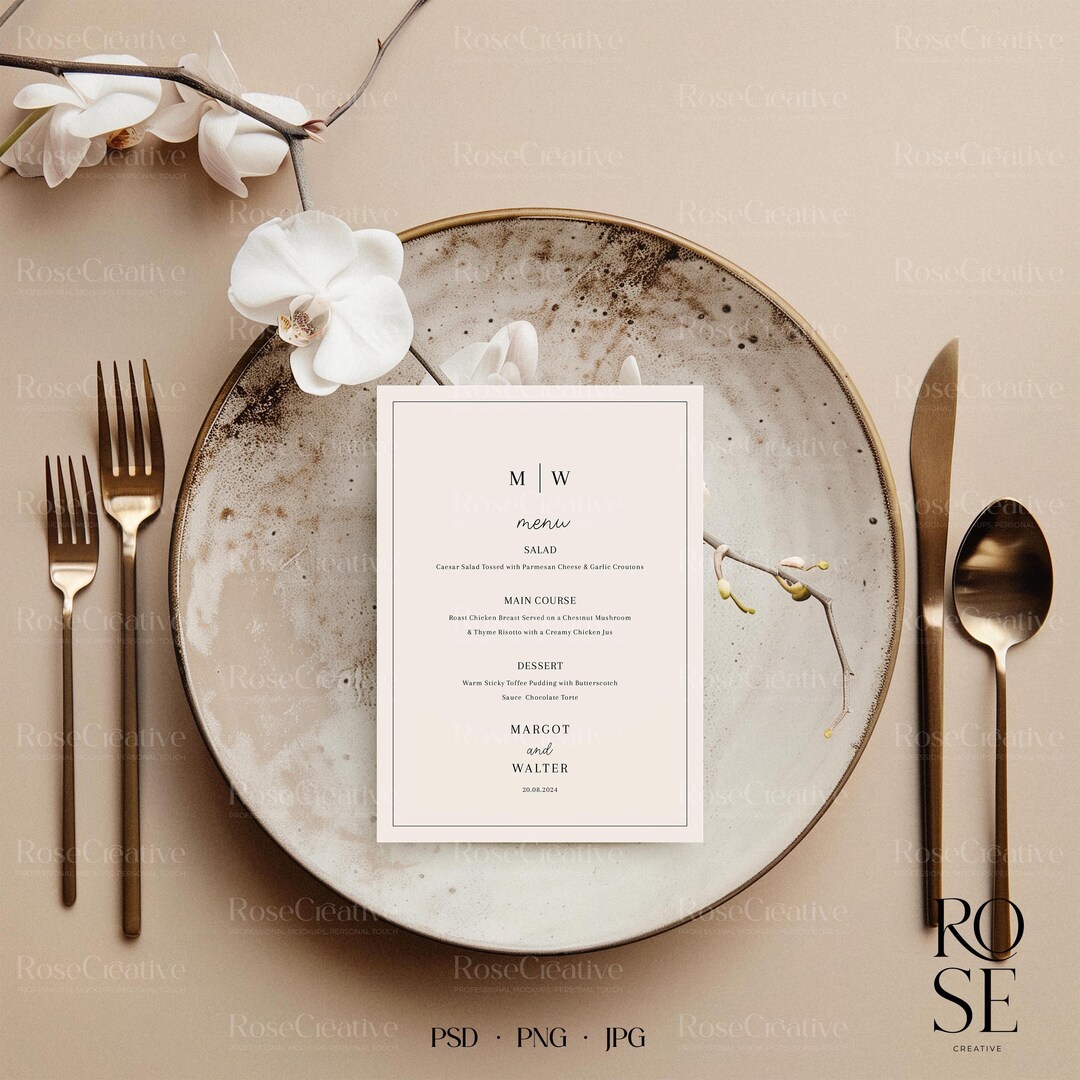 Wedding Menu Mockup: 5x7 Table Card (PSD) - Etsy
