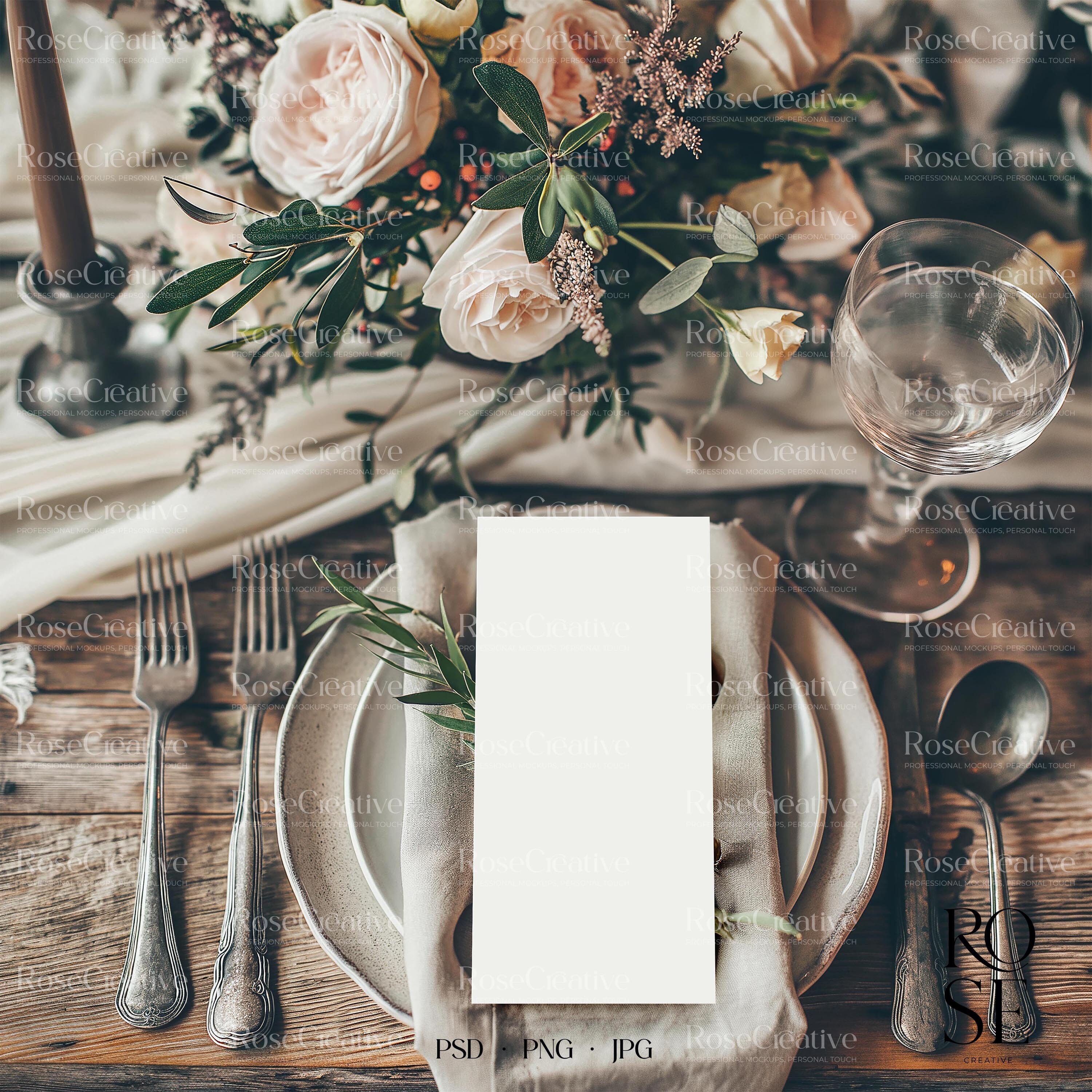 Wedding Menu Mockup, 4x9 Mockup, Wedding Stationery, Wedding Table ...