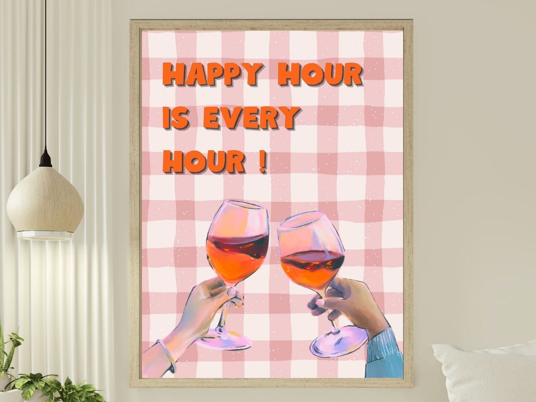 Happy Hour Printable Art, Bar Cart Wall Decor, Cheers Print, Colorful ...