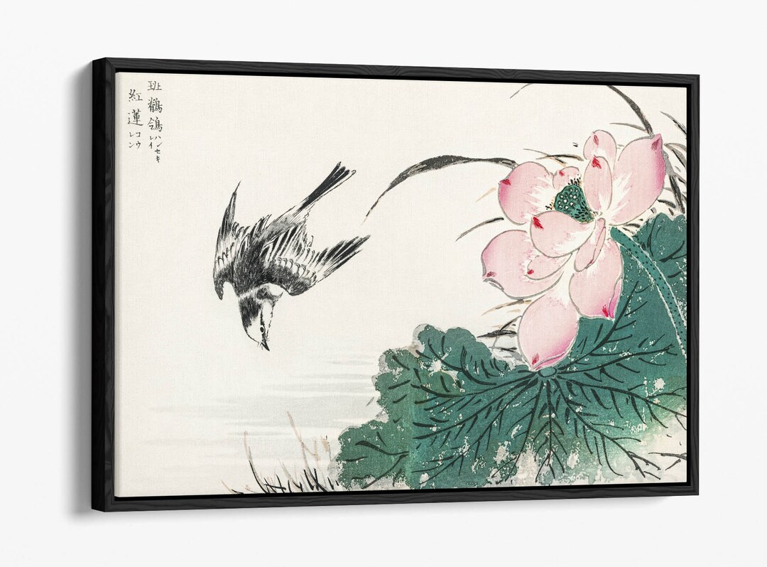 Numata Kashu, Japanese Pied Wagtail and Lotus Flower wall Art Float ...