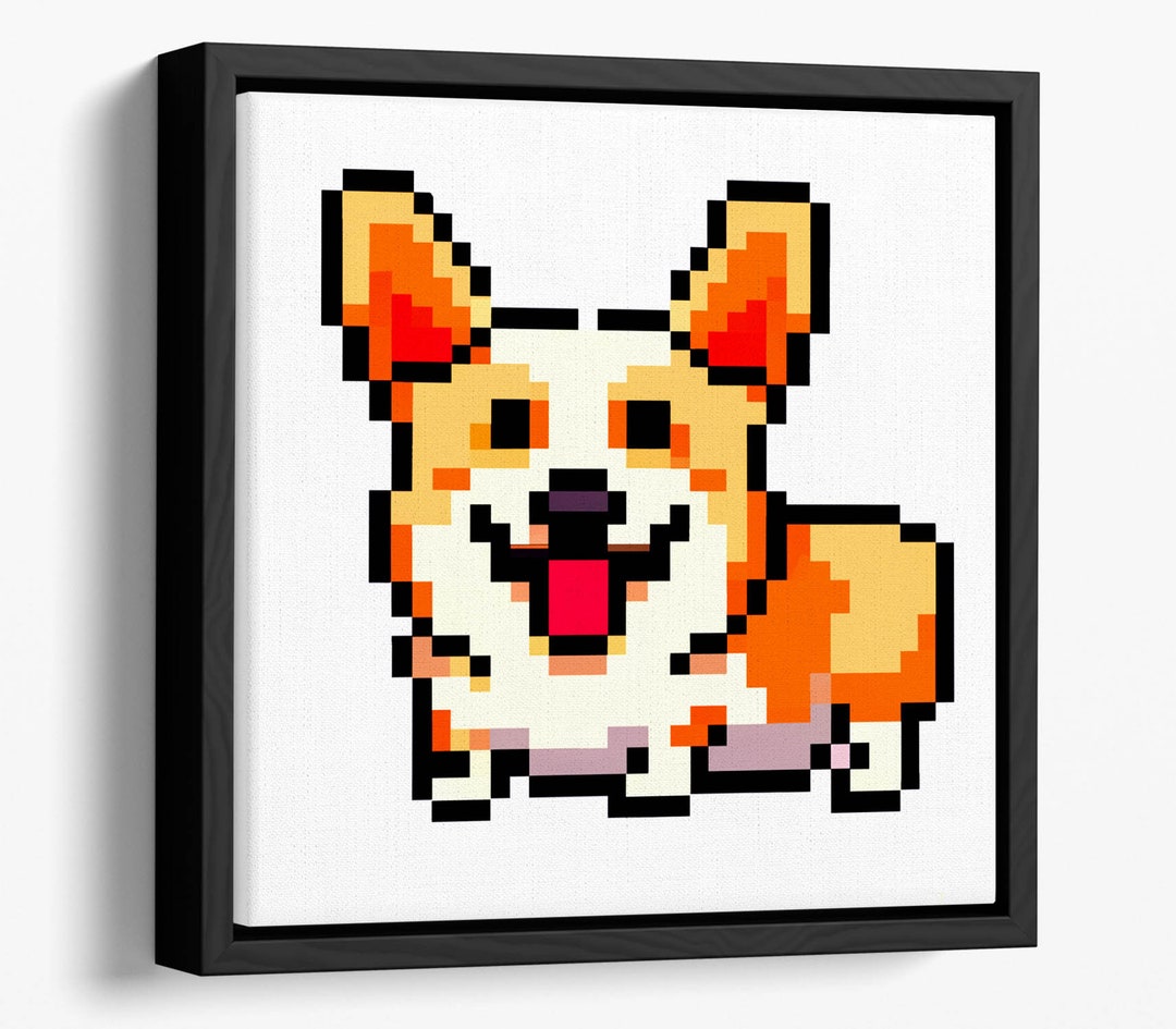 Pixel Art Corgi Wall Art Float Effect Framed Canvas Print - Etsy