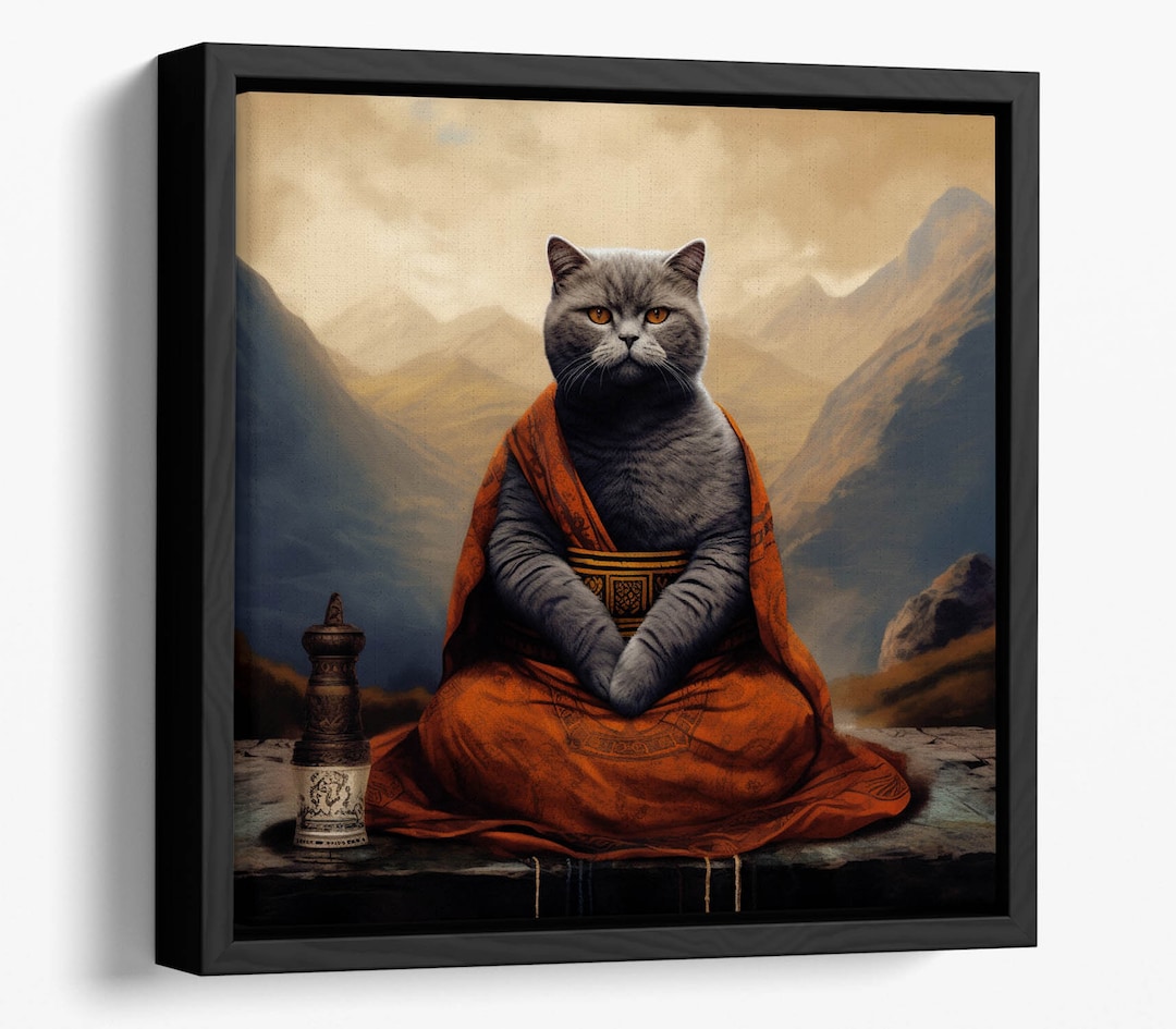 Scottish Shorthair Cat Buddha Wall Art Float Effect Framed Canvas Print ...
