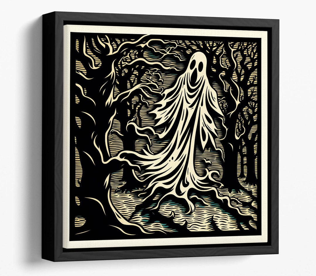 Ghost Woodcut Wall Art Float Effect Framed Canvas Print - Etsy