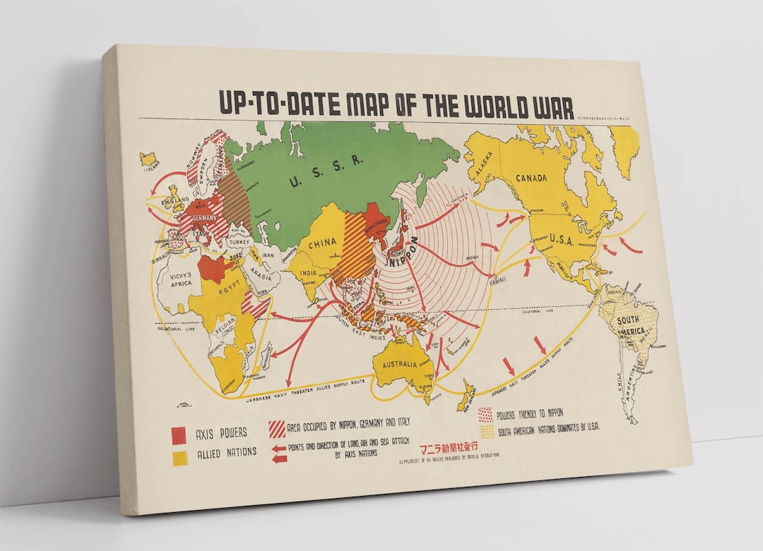 Vintage Map of World War II wall Art Framed Canvas Picture Print Wall ...