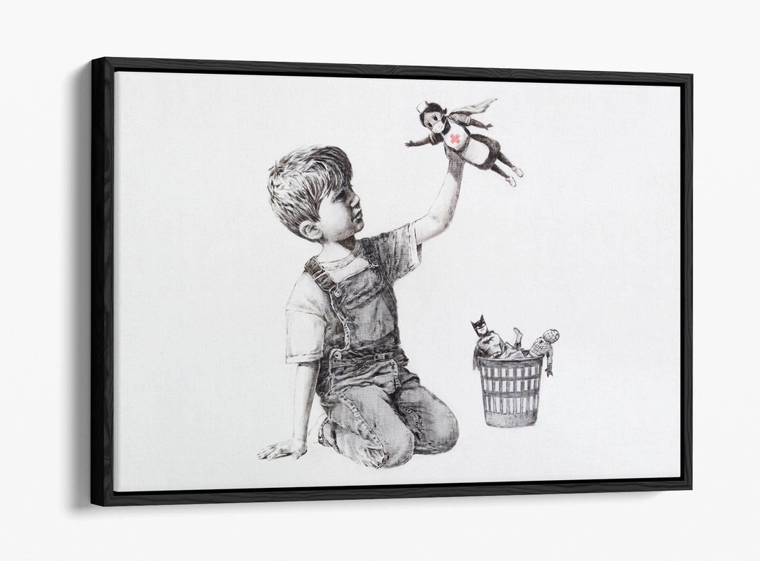 Banksy NHS Superhero Nurse gallery Wrapped Canvas Art Print Float Frame ...