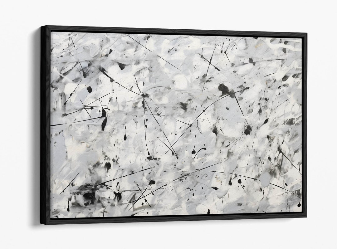 Abstract Icy Landscape Jackson Pollock Style Painting, Grey White -wall ...