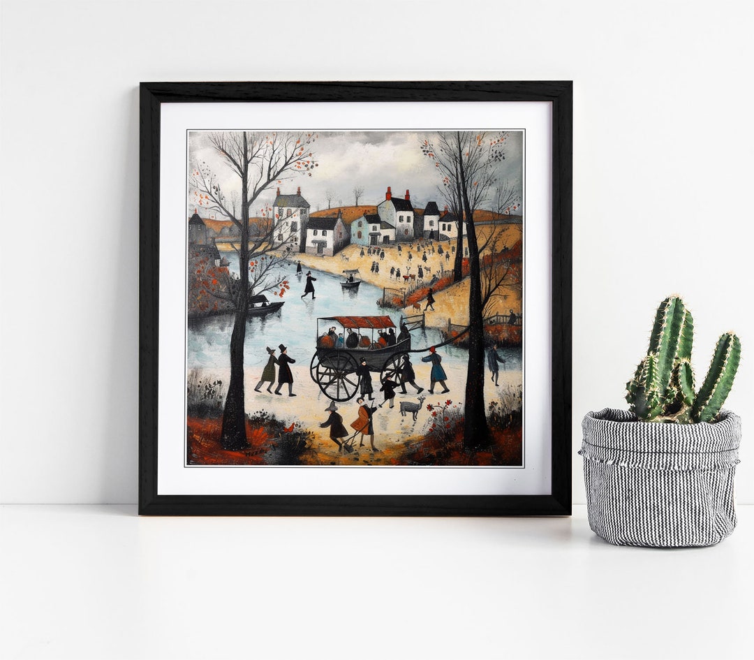 Autumn Village Landscape LS Lowry Style Wall Art Framed Picture Print ...