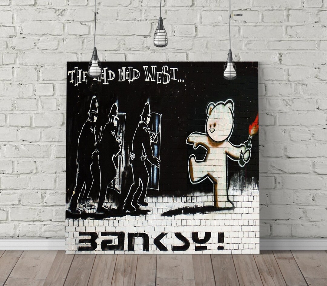 Banksy Riot Bear Stunning Framed Square Canvas Art Print, Graffiti ...