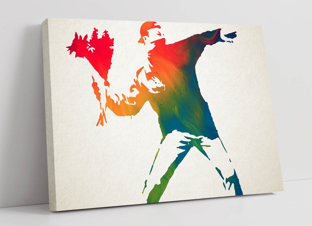 Banksy Flower Bomber Multi-colour Rainbow Ombre Effect -stunning Framed ...