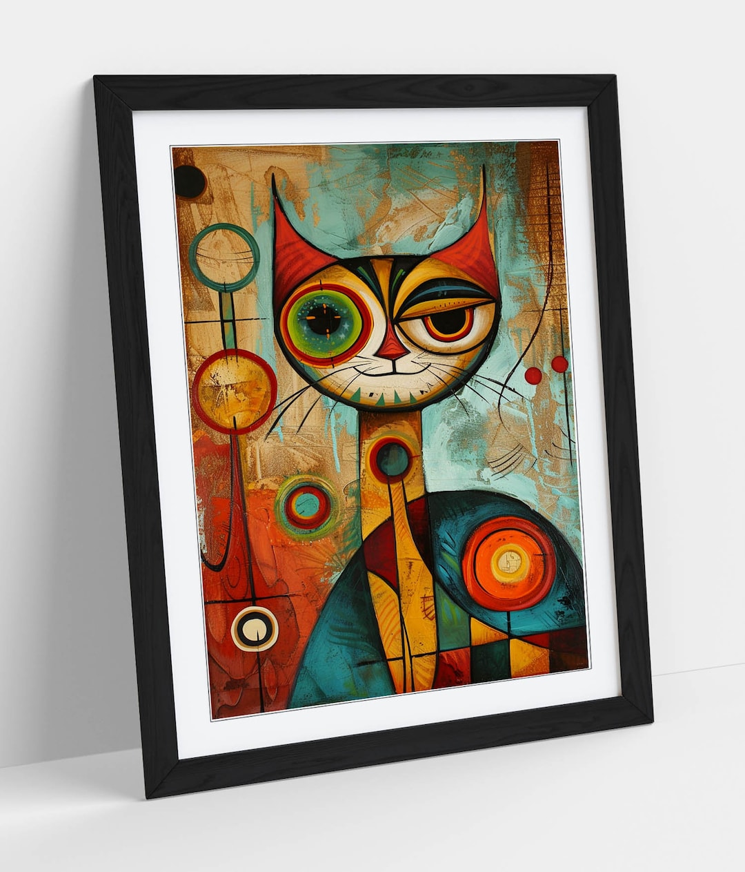 Painting of a Mid Century Atomic Cat Art Wall Art Picture Framed Art ...