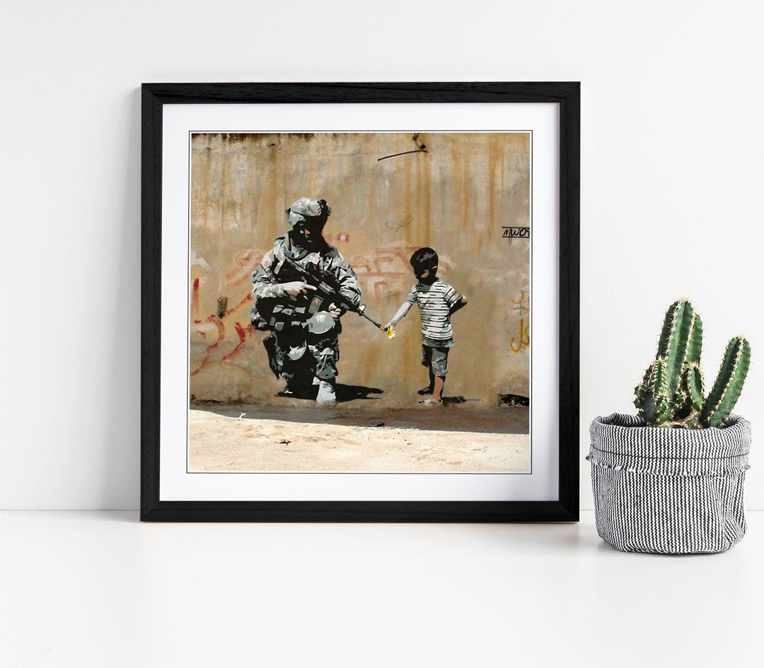 Canvasmonkey Banksy Soldier Gun Flower Boy Stunning Framed/unframed ...