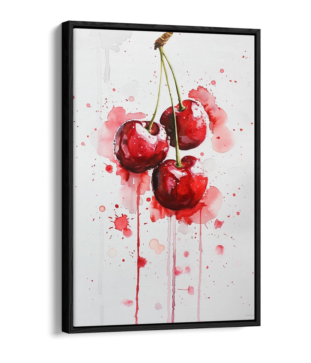 Cherries Watercolour Painting Paint Dripping float Effect Framed Canvas ...